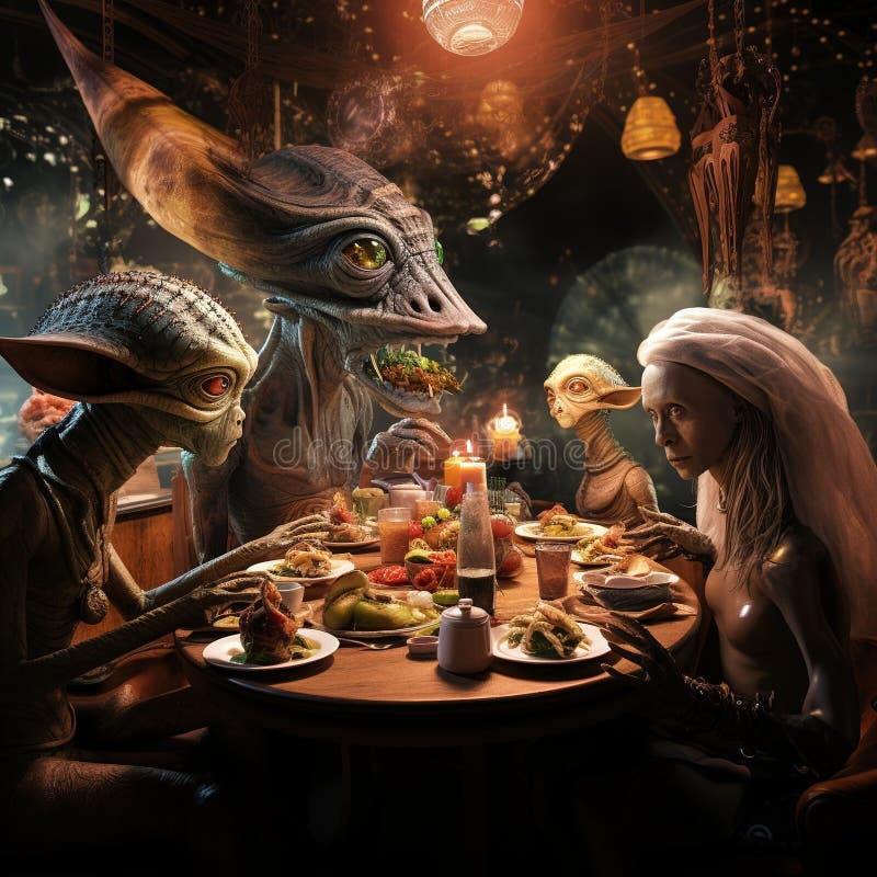 A Bunch of Aliens Sumptuous Dinner at a High Table Extraterrestrial ...