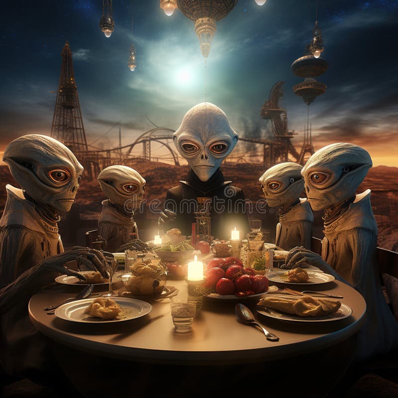A Bunch of Aliens Sumptuous Dinner at a High Table Extraterrestrial ...