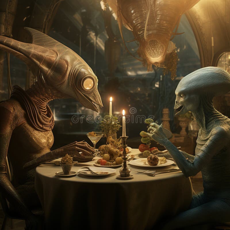 A Bunch of Aliens Sumptuous Dinner at a High Table Extraterrestrial ...