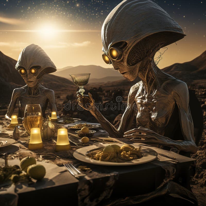A Bunch of Aliens Sumptuous Dinner at a High Table Extraterrestrial ...