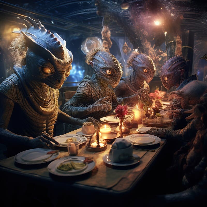 A Bunch of Aliens Sumptuous Dinner at a High Table Extraterrestrial ...