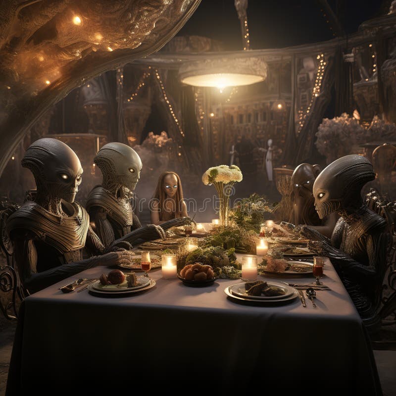 A Bunch of Aliens Sumptuous Dinner at a High Table Extraterrestrial ...