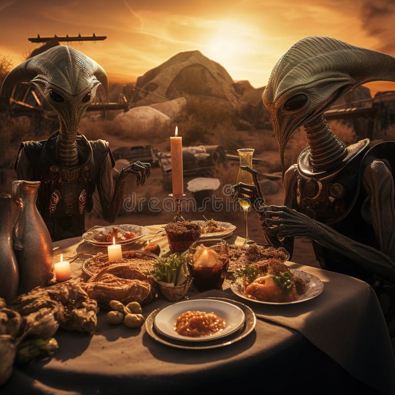 A Bunch of Aliens Sumptuous Dinner at a High Table Extraterrestrial ...