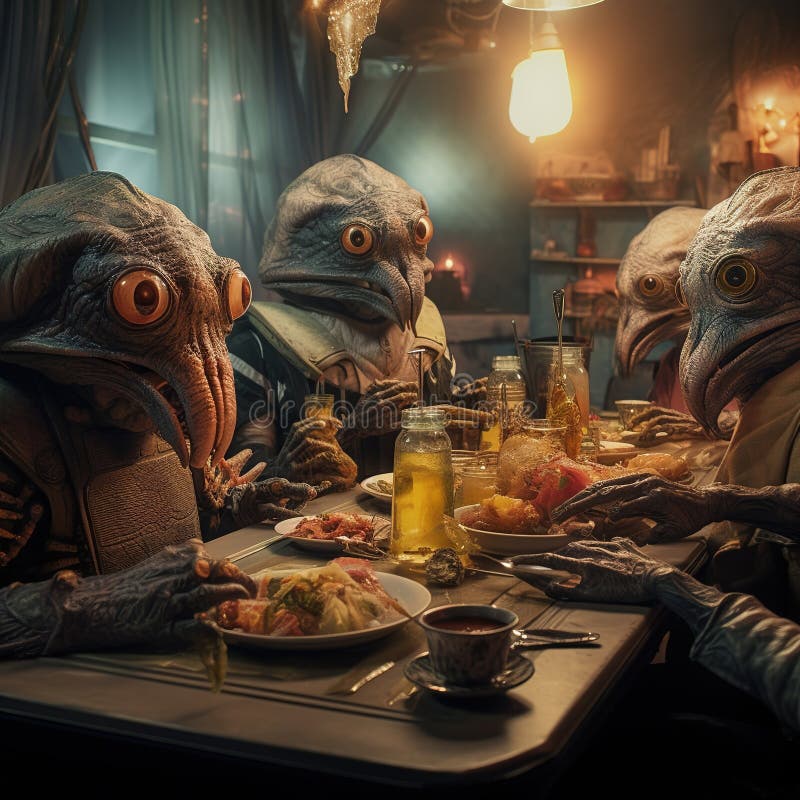 A Bunch of Aliens Sumptuous Dinner at a High Table Extraterrestrial ...