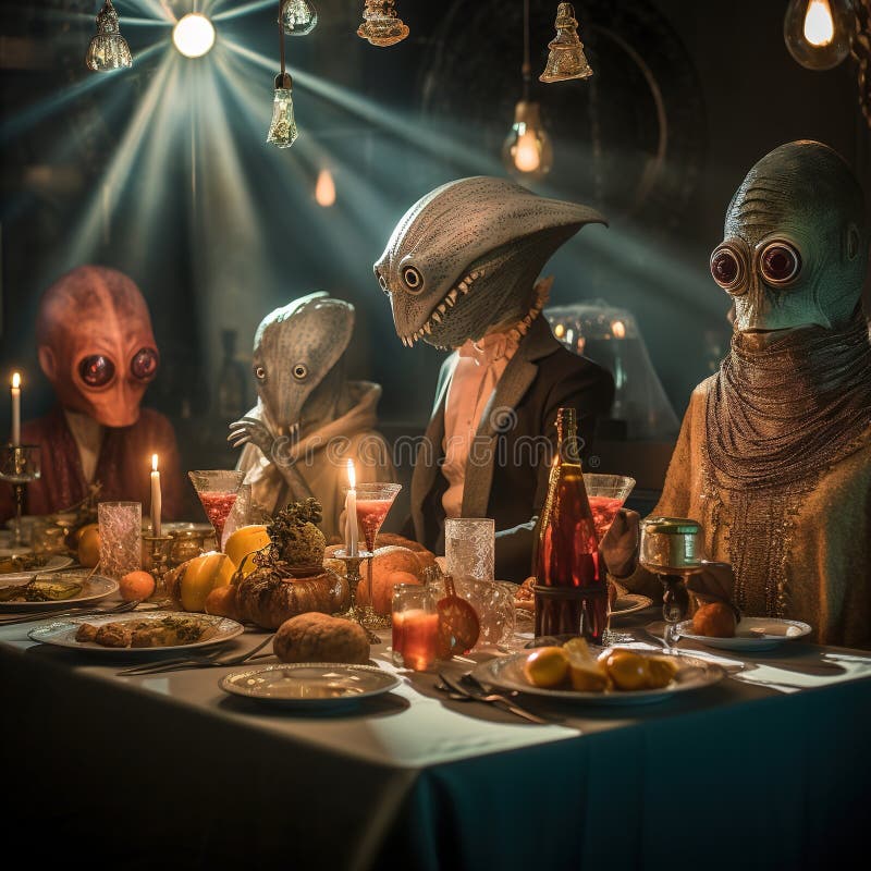 A Bunch of Aliens Sumptuous Dinner at a High Table Extraterrestrial ...