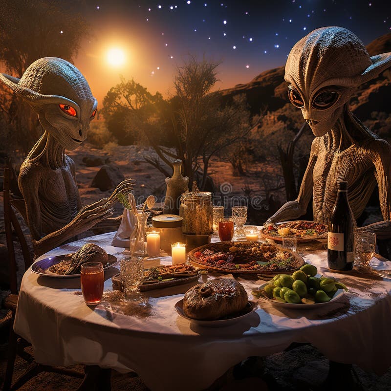 A Bunch of Aliens Sumptuous Dinner at a High Table Extraterrestrial ...
