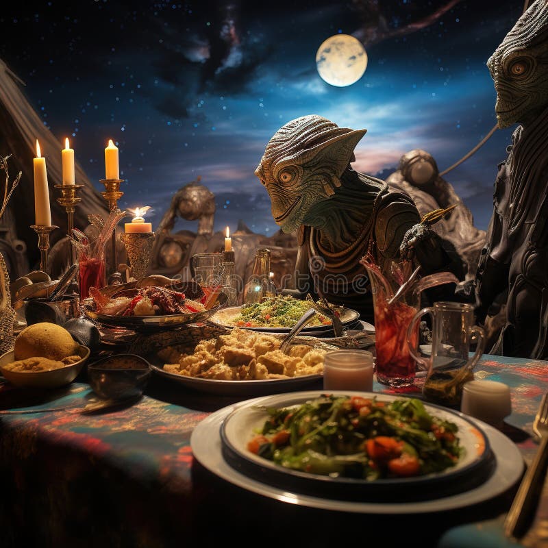 A Bunch of Aliens Sumptuous Dinner at a High Table Extraterrestrial ...