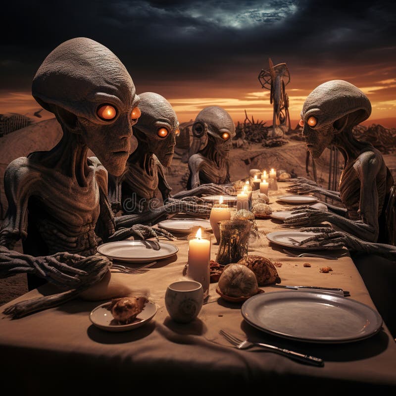 A Bunch of Aliens Sumptuous Dinner at a High Table Extraterrestrial ...