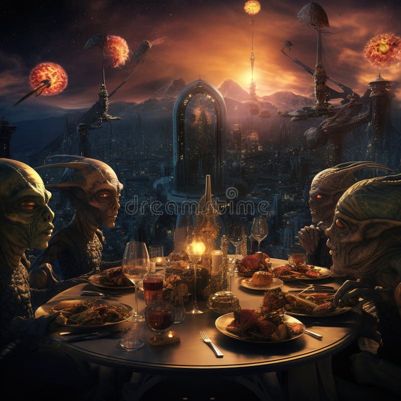 A Bunch of Aliens Sumptuous Dinner at a High Table Extraterrestrial ...