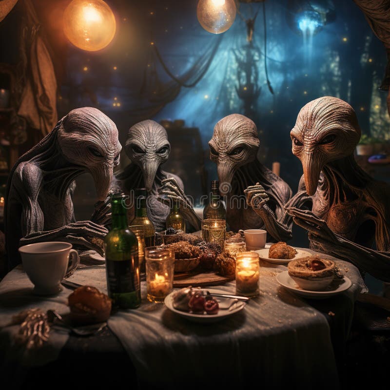 A Bunch of Aliens Sumptuous Dinner at a High Table Extraterrestrial ...