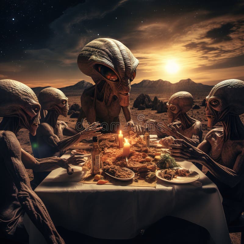 A Bunch of Aliens Sumptuous Dinner at a High Table Extraterrestrial ...