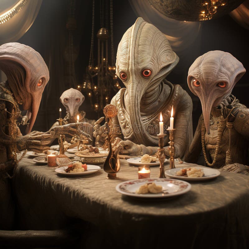 A Bunch of Aliens Sumptuous Dinner at a High Table Extraterrestrial ...