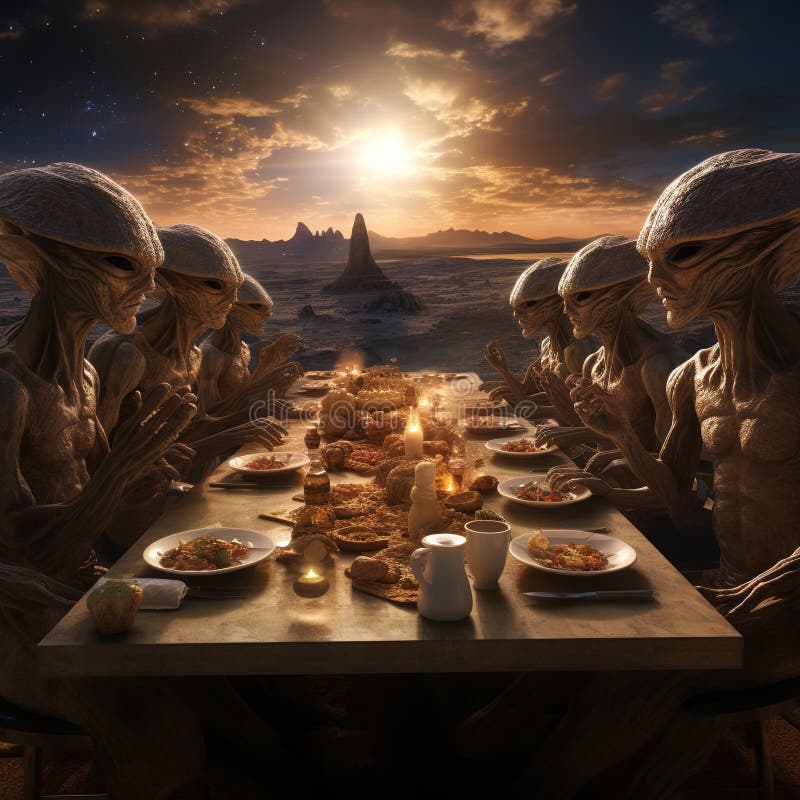 A Bunch of Aliens Sumptuous Dinner at a High Table Extraterrestrial ...