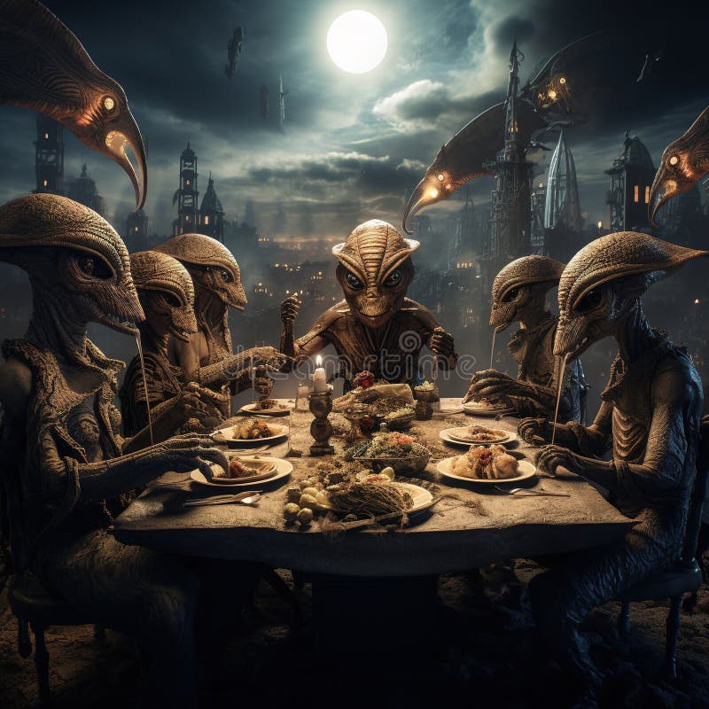 A Bunch of Aliens Sumptuous Dinner at a High Table Extraterrestrial ...