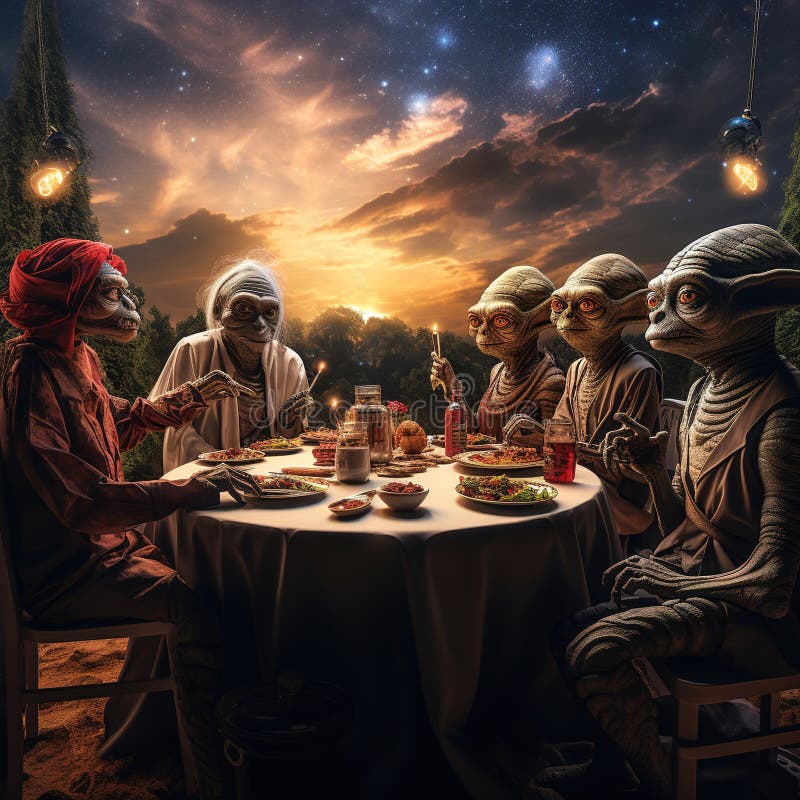 A Bunch of Aliens Sumptuous Dinner at a High Table Extraterrestrial ...