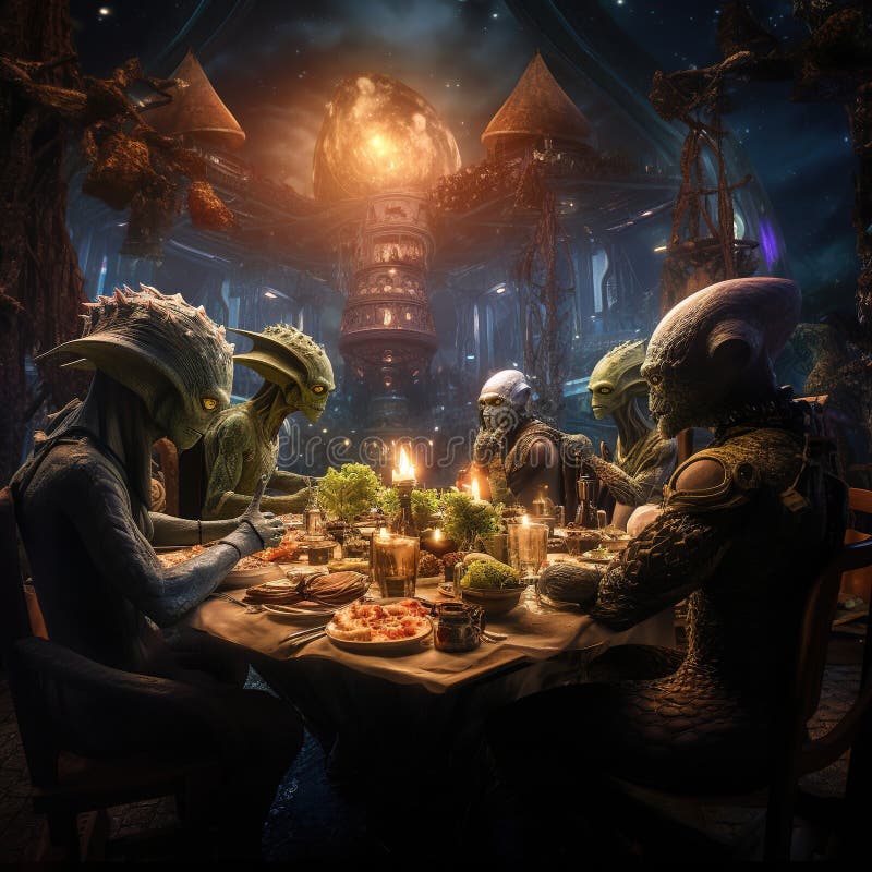 A Bunch of Aliens Sumptuous Dinner at a High Table Extraterrestrial ...