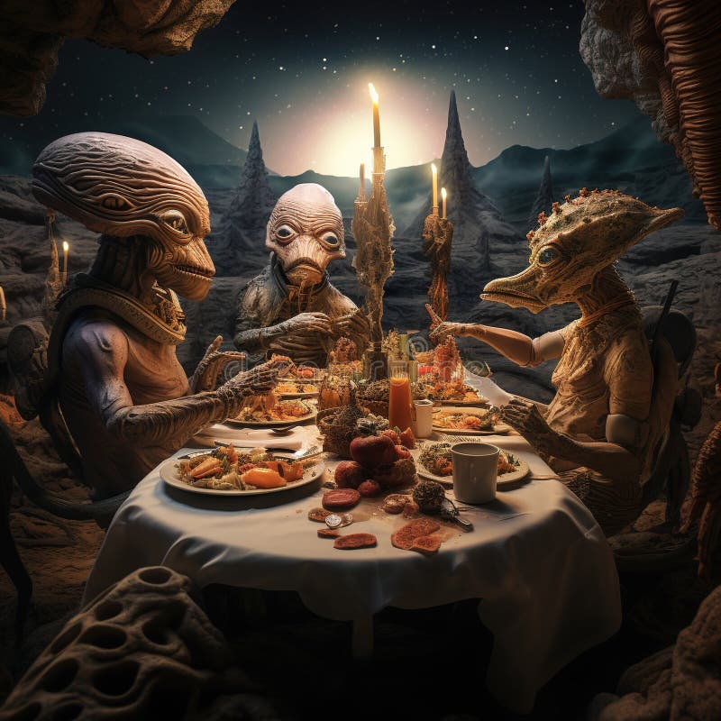 A Bunch of Aliens Sumptuous Dinner at a High Table Extraterrestrial ...