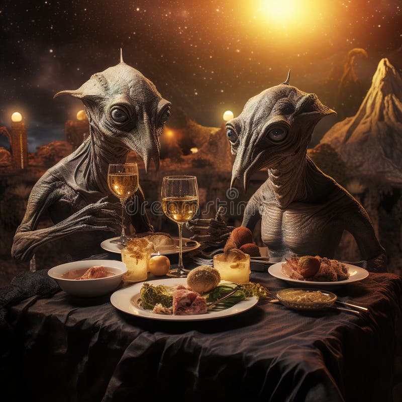 A Bunch of Aliens Sumptuous Dinner at a High Table Extraterrestrial ...