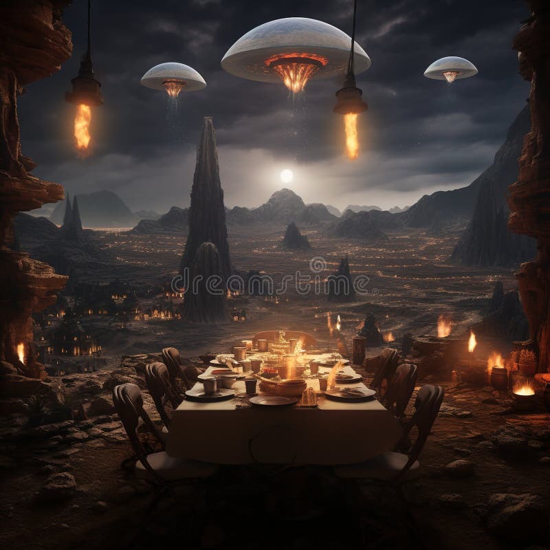 A Bunch of Aliens Sumptuous Dinner at a High Table Extraterrestrial ...