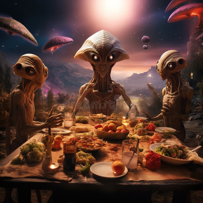 A Bunch of Aliens Sumptuous Dinner at a High Table Extraterrestrial ...