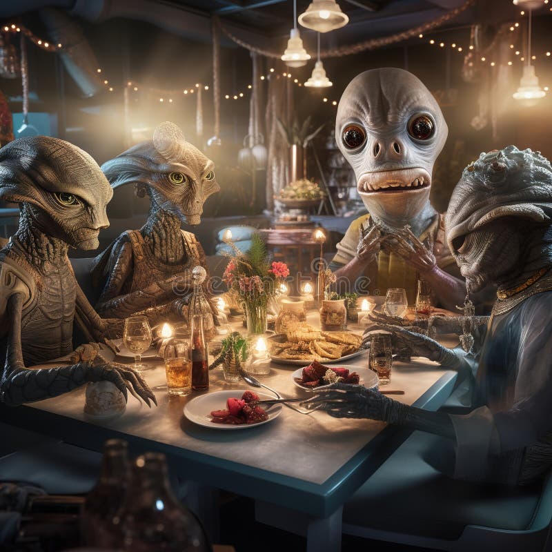 A Bunch of Aliens Sumptuous Dinner at a High Table Extraterrestrial ...