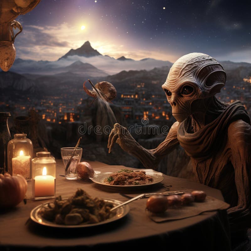A Bunch of Aliens Sumptuous Dinner at a High Table Extraterrestrial ...