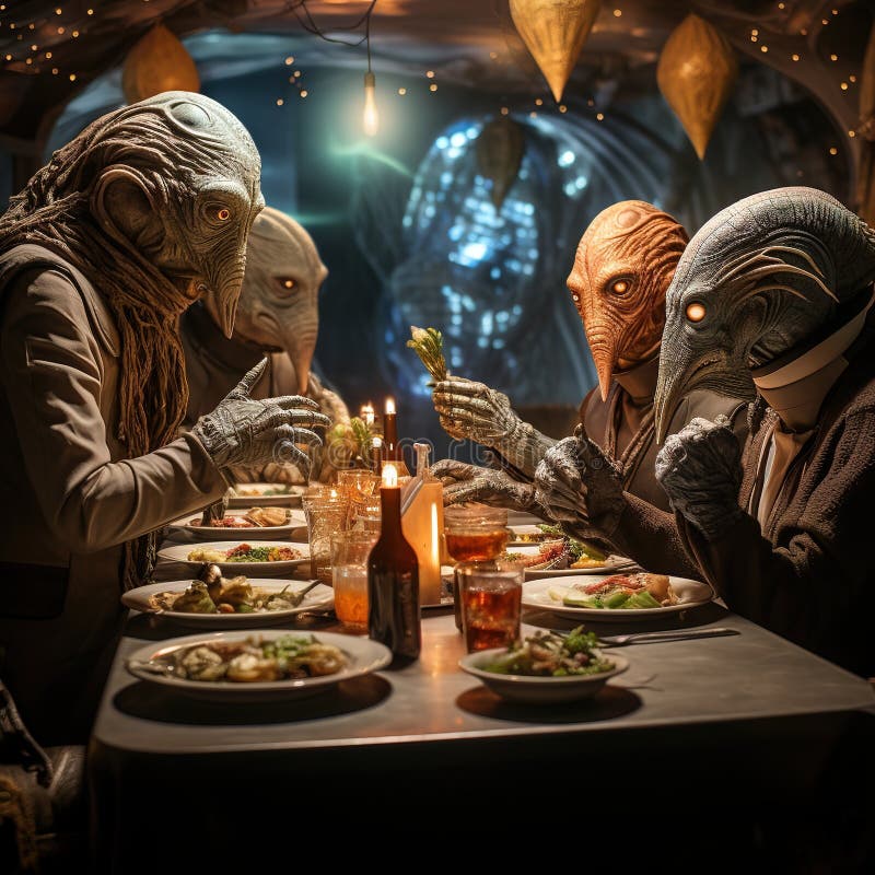 A Bunch of Aliens Sumptuous Dinner at a High Table Extraterrestrial ...