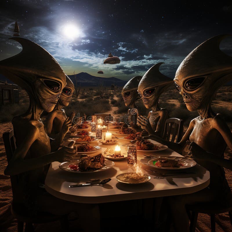 A Bunch of Aliens Sumptuous Dinner at a High Table Extraterrestrial ...