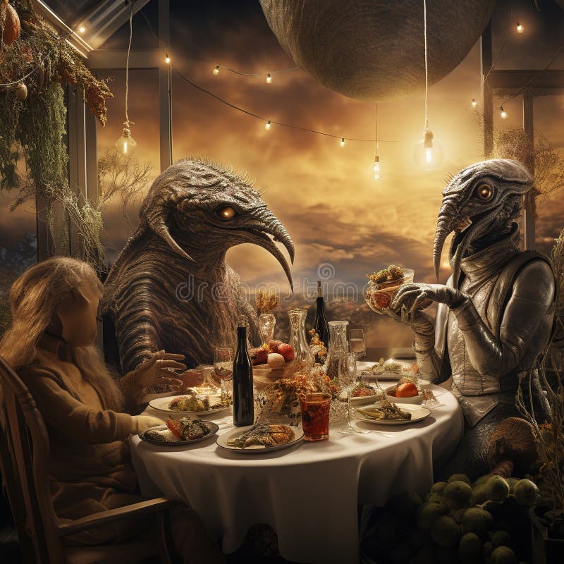 A Bunch of Aliens Sumptuous Dinner at a High Table Extraterrestrial ...