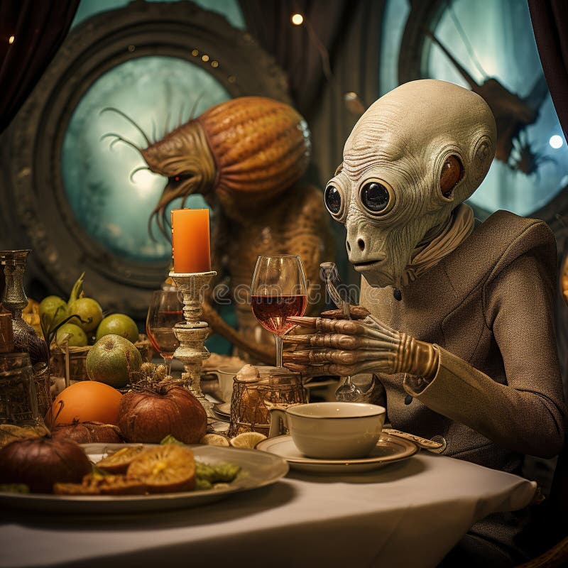 A Bunch of Aliens Sumptuous Dinner at a High Table Extraterrestrial ...