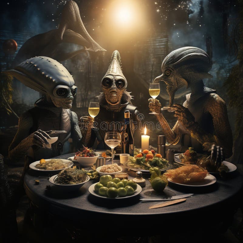 A Bunch of Aliens Sumptuous Dinner at a High Table Extraterrestrial ...