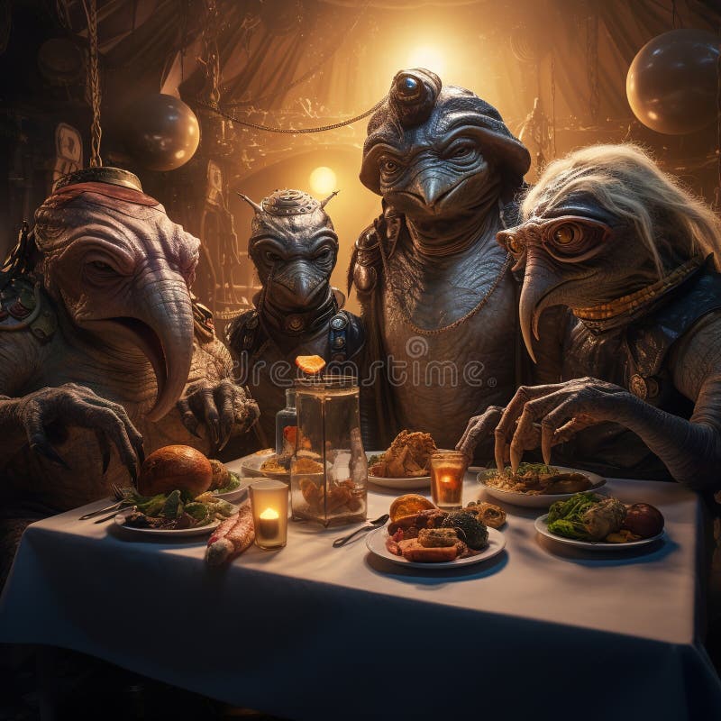 A Bunch of Aliens Sumptuous Dinner at a High Table Extraterrestrial ...