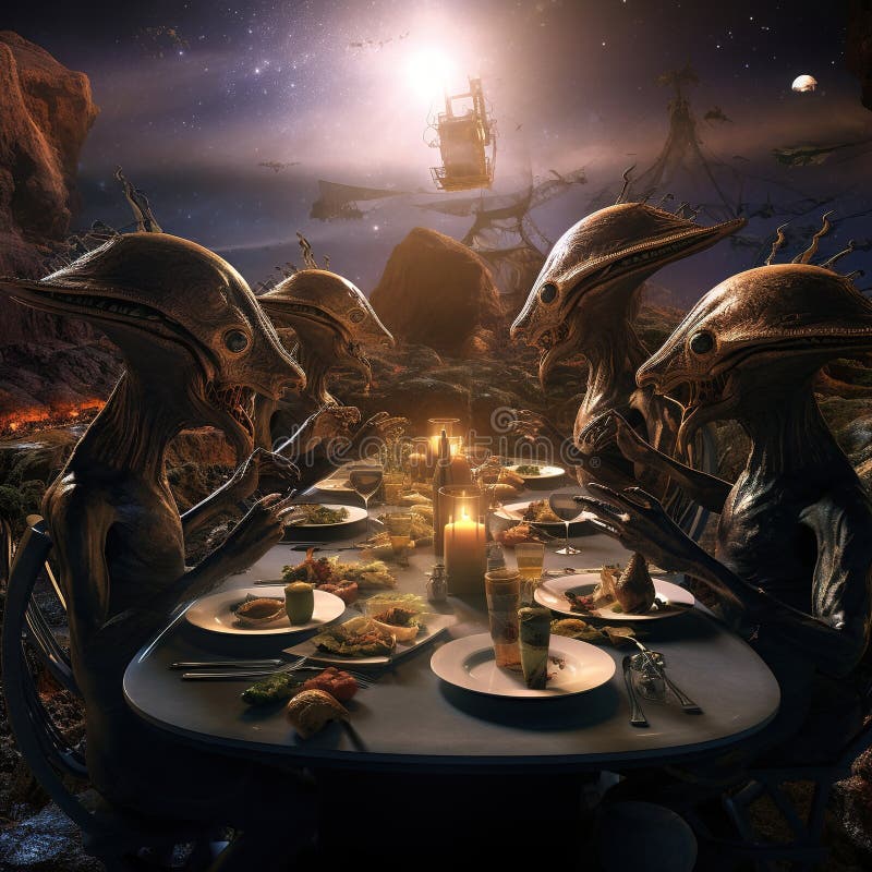 A Bunch of Aliens Sumptuous Dinner at a High Table Extraterrestrial ...