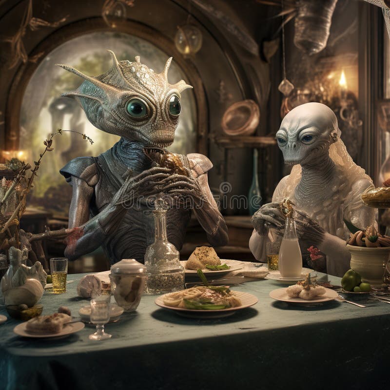 A Bunch of Aliens Sumptuous Dinner at a High Table Extraterrestrial ...