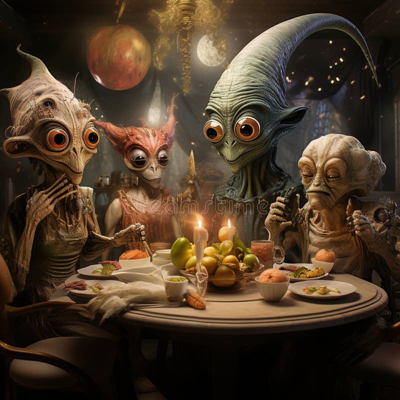 A Bunch of Aliens Sumptuous Dinner at a High Table Extraterrestrial ...