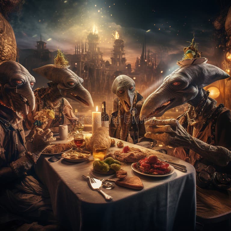 A Bunch of Aliens Sumptuous Dinner at a High Table Extraterrestrial ...