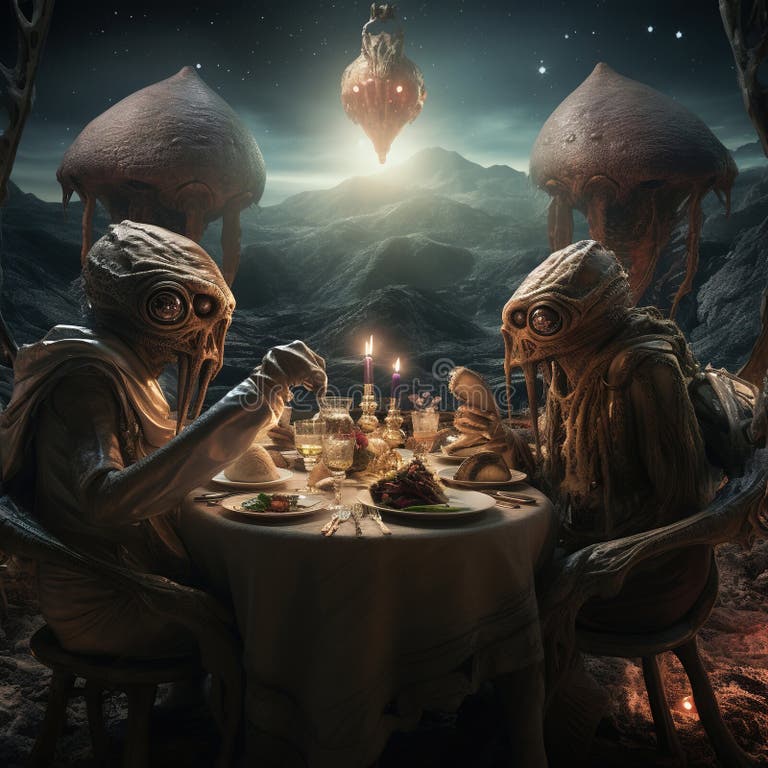 A Bunch of Aliens Sumptuous Dinner at a High Table Extraterrestrial ...