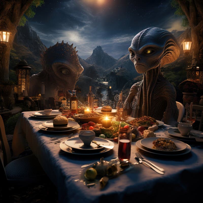 A Bunch of Aliens Sumptuous Dinner at a High Table Extraterrestrial ...