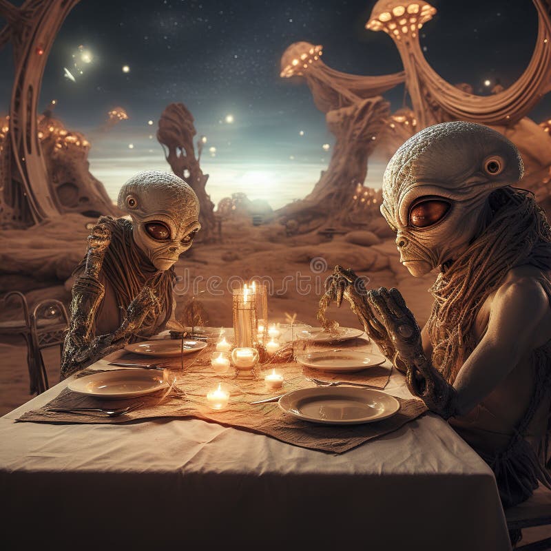 A Bunch of Aliens Sumptuous Dinner at a High Table Extraterrestrial ...