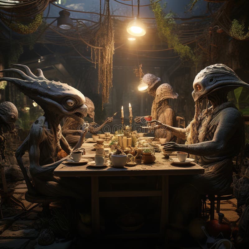 A Bunch of Aliens Sumptuous Dinner at a High Table Extraterrestrial ...