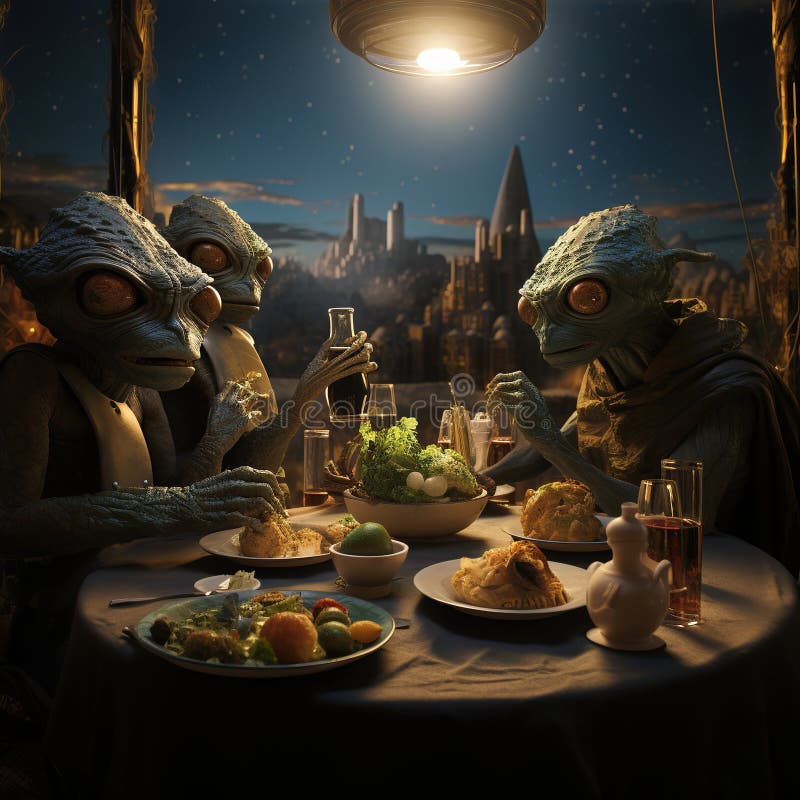 A Bunch of Aliens Sumptuous Dinner at a High Table Extraterrestrial ...