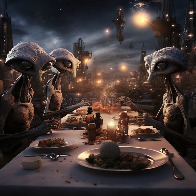 A Bunch of Aliens Sumptuous Dinner at a High Table Extraterrestrial ...