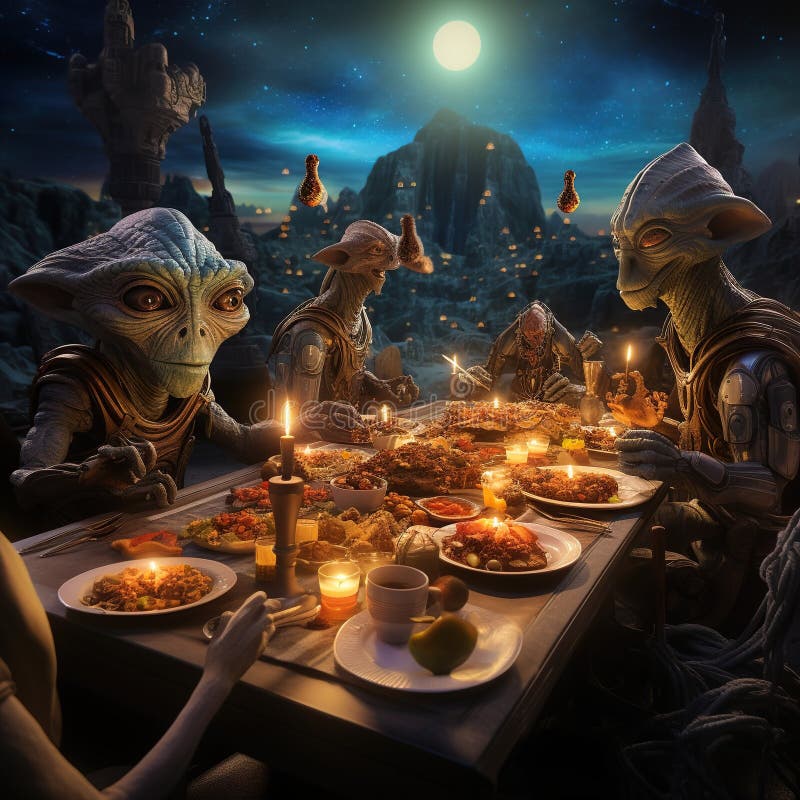 A Bunch of Aliens Sumptuous Dinner at a High Table Extraterrestrial ...