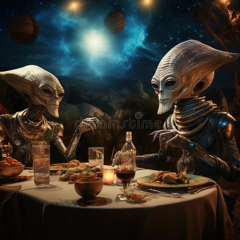 A Bunch of Aliens Sumptuous Dinner at a High Table Extraterrestrial ...