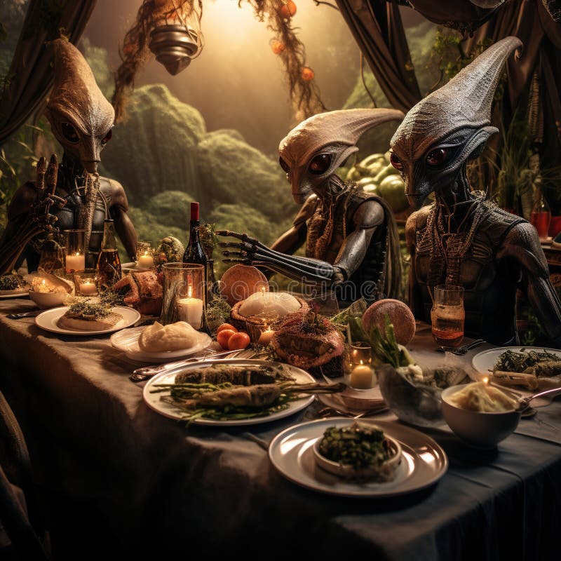 A Bunch of Aliens Sumptuous Dinner at a High Table Extraterrestrial ...