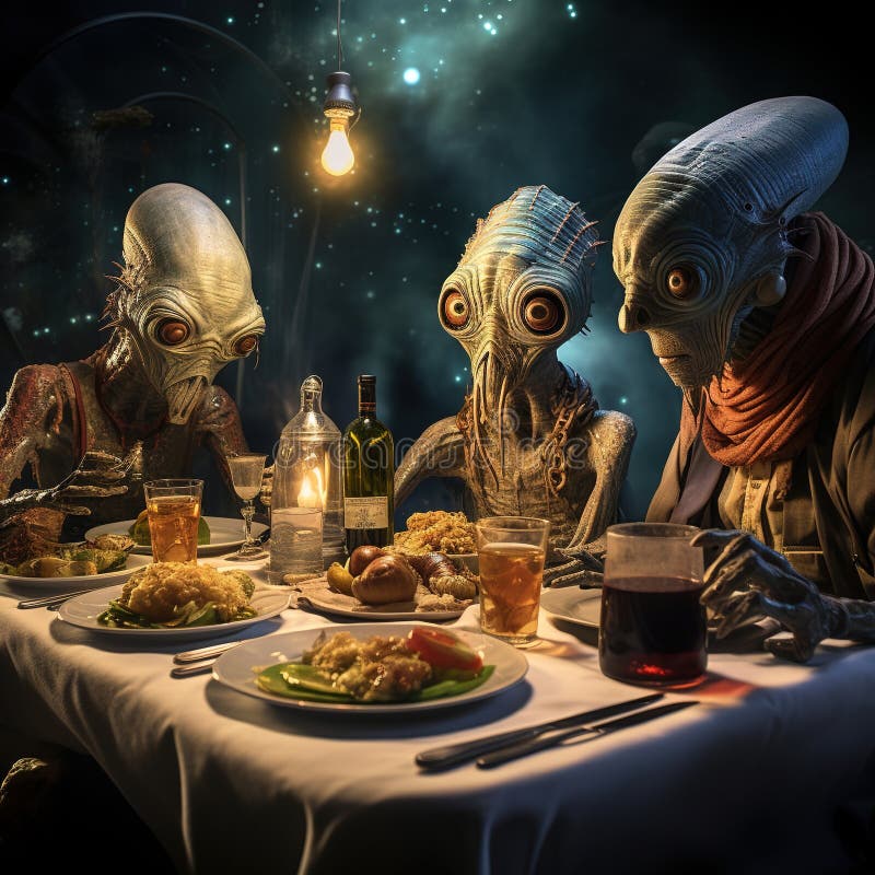 A Bunch of Aliens Sumptuous Dinner at a High Table Extraterrestrial ...