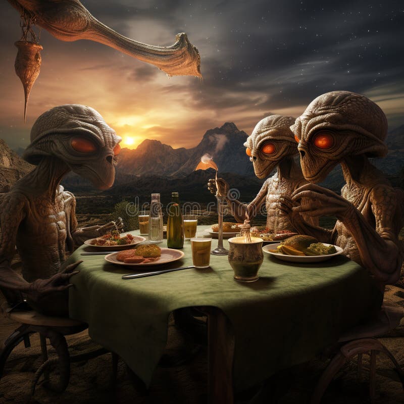 A Bunch of Aliens Sumptuous Dinner at a High Table Extraterrestrial ...
