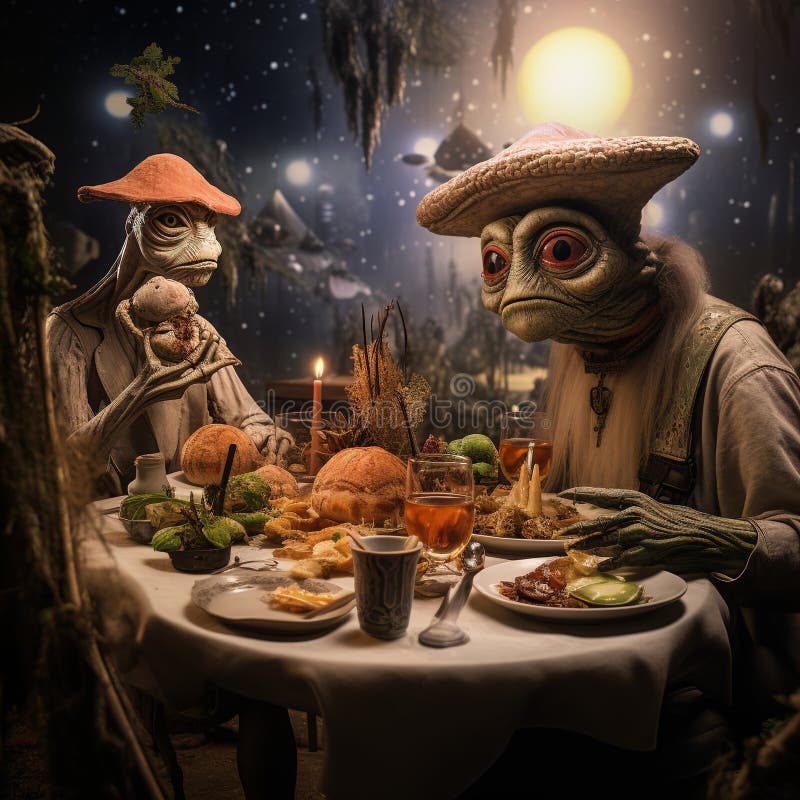 A Bunch of Aliens Sumptuous Dinner at a High Table Extraterrestrial ...