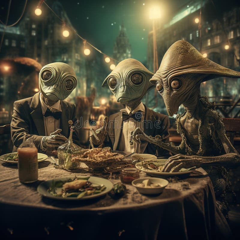A Bunch of Aliens Sumptuous Dinner at a High Table Extraterrestrial ...