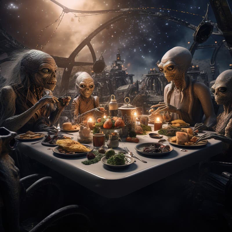 A Bunch of Aliens Sumptuous Dinner at a High Table Extraterrestrial ...